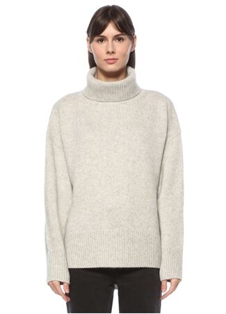 Arch4 Kadın Gri Dik Yaka Çizgi Dokulu Kaşmir Kazak XS EU