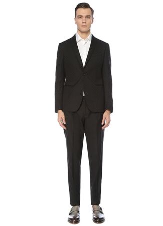 Palzileri Lab Erkek Siyah Desenli Yün Takım Elbise 50 IT