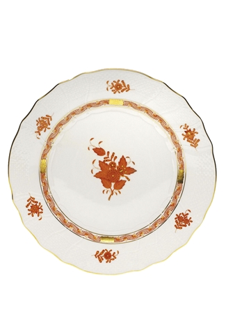 Herend Beyaz Turuncu Çiçek Desenli Porselen Tabak