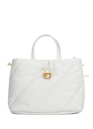 Off-White Kadın Beyaz Dikiş Detaylı Deri Omuz Çantası EU