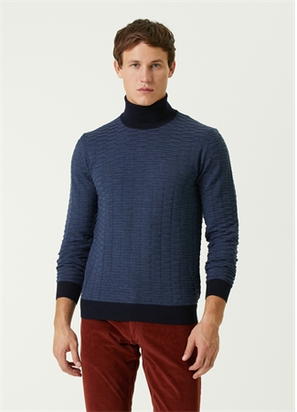 Corneliani Erkek Lacivert Balıkçı Yaka Mikro Desenli Yün Kazak Mavi 52 IT Corneliani Erkek Lacivert Balıkçı Yaka Mikro Desenli Yün Kazak Mavi 52 IT