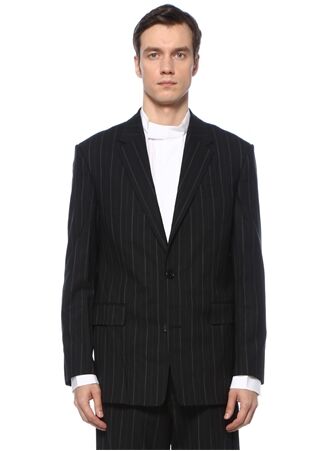 Juun.J Erkek Siyah Kelebek Yaka Çizgi Desenli Ceket 48 IT