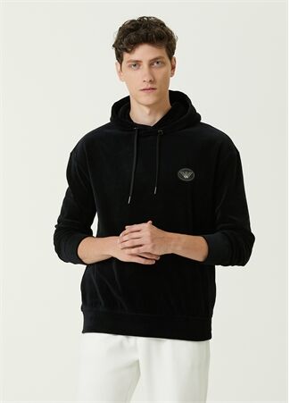 Emporio Armani Erkek Siyah Kapüşonlu Logolu Sweatshirt L EU