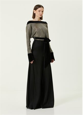 Tuvanam Kadın Siyah Jakarlı Bol Paça Abiye Pantolon 36 EU Tuvanam Kadın Siyah Jakarlı Bol Paça Abiye Pantolon 36 EU