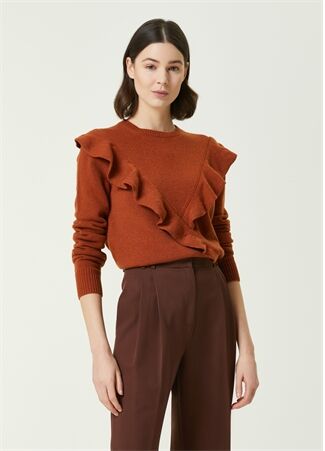 Chloe Kadın Kahverengi Volan Detaylı Kaşmir Kazak S EU Chloe Kadın Kahverengi Volan Detaylı Kaşmir Kazak S EU