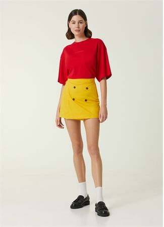 Les Benjamins Kadın Hardal Düğmeli Mini Etek Sarı S EU