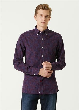 Isaia Erkek Mor Polo Yaka Şal Desenli Gömlek 4 IT Isaia Erkek Mor Polo Yaka Şal Desenli Gömlek 4 IT