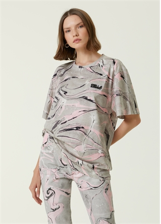 Stella McCartney Kadın Gri Pembe Batik Desenli Logolu T-shirt 40 IT Stella McCartney Kadın Gri Pembe Batik Desenli Logolu T-shirt 40 IT