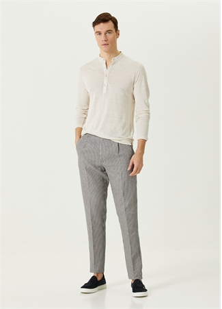 Lardini Erkek Mavi Beli Kordonlu Çizgili Keten Pantolon 48 IT