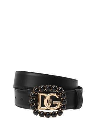 Dolce&Gabbana Kadın Siyah Logo Tokalı Deri Kemer 75 EU