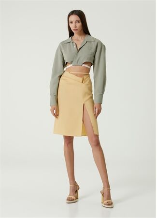 Jacquemus Kadın Sarı Yırtmaçlı Mini Keten Etek Bej 36 FR