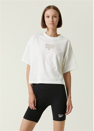 Reebok Kadın Beyaz Logo Baskılı T-shirt L EU
