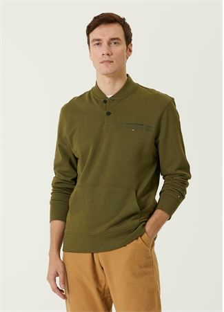 Tommy Hilfiger Erkek Henley Yeşil Logolu Organik Pamuk Sweatshirt Haki S EU Tommy Hilfiger Erkek Henley Yeşil Logolu Organik Pamuk Sweatshirt Haki S EU