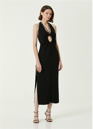 Ila Kadın Siyah Ara Yakası Büzgülü Midi Elbise 38 EU