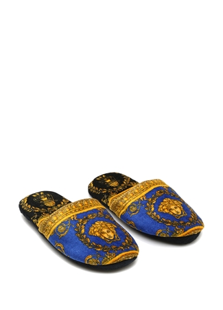 Versace Mavi Gold Barok Desenli Medusalı Havlu Terlik Çok Renkli Versace Mavi Gold Barok Desenli Medusalı Havlu Terlik Çok Renkli