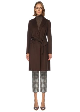 Theory Kadın Kahverengi Kuşaklı Kruvaze Yün Palto XS EU