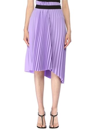 Balenciaga Kadın Lila Asimetrik Pilili Midi Etek Mor 36 FR