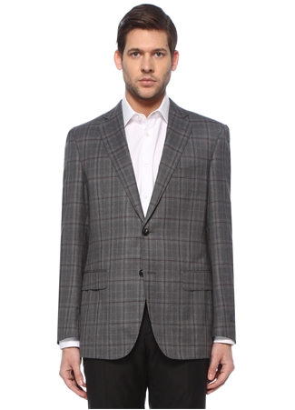 Pal Zileri Erkek Gri Ekose Desenli Kelebek Yaka Yün Ceket 50 IT Pal Zileri Erkek Gri Ekose Desenli Kelebek Yaka Yün Ceket 50 IT