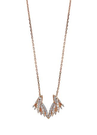 Bee Goddess Kadın Kanat Formlu Pırlantalı Altın Rengi Kolye Pembe EU