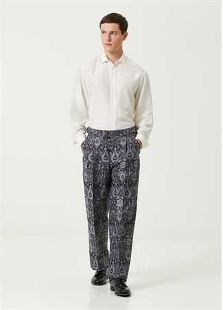 Pal Zileri Erkek Gri Desenli İpek Pantolon 52 IT