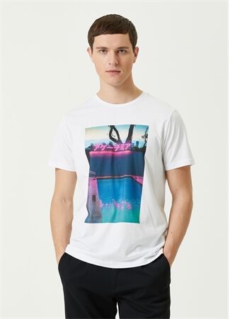 Academia Erkek Beyaz Bisiklet Yaka Baskılı T-shirt S EU