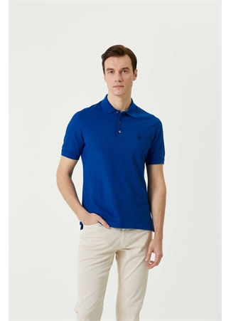 Zegna Erkek Mavi Polo Yaka Nakışlı T-shirt 48 It