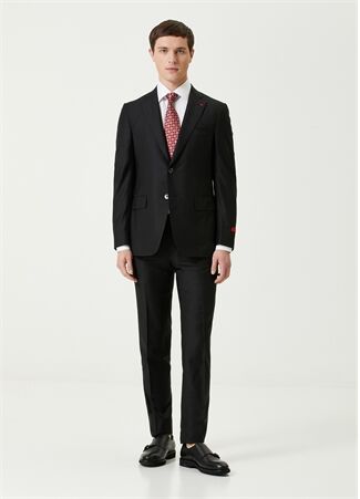 Isaia Erkek Siyah Yün Takım Elbise 58 IT