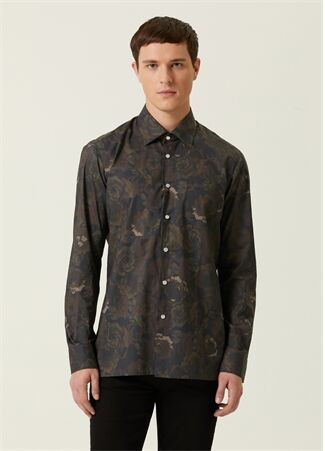 Kiton Erkek Haki Çiçek Desenli Gömlek Kahverengi XXXL EU Kiton Erkek Haki Çiçek Desenli Gömlek Kahverengi XXXL EU