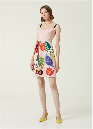 Dolce&Gabbana Kadın Pembe Çiçek Patch Detaylı Mini Elbise 40 IT
