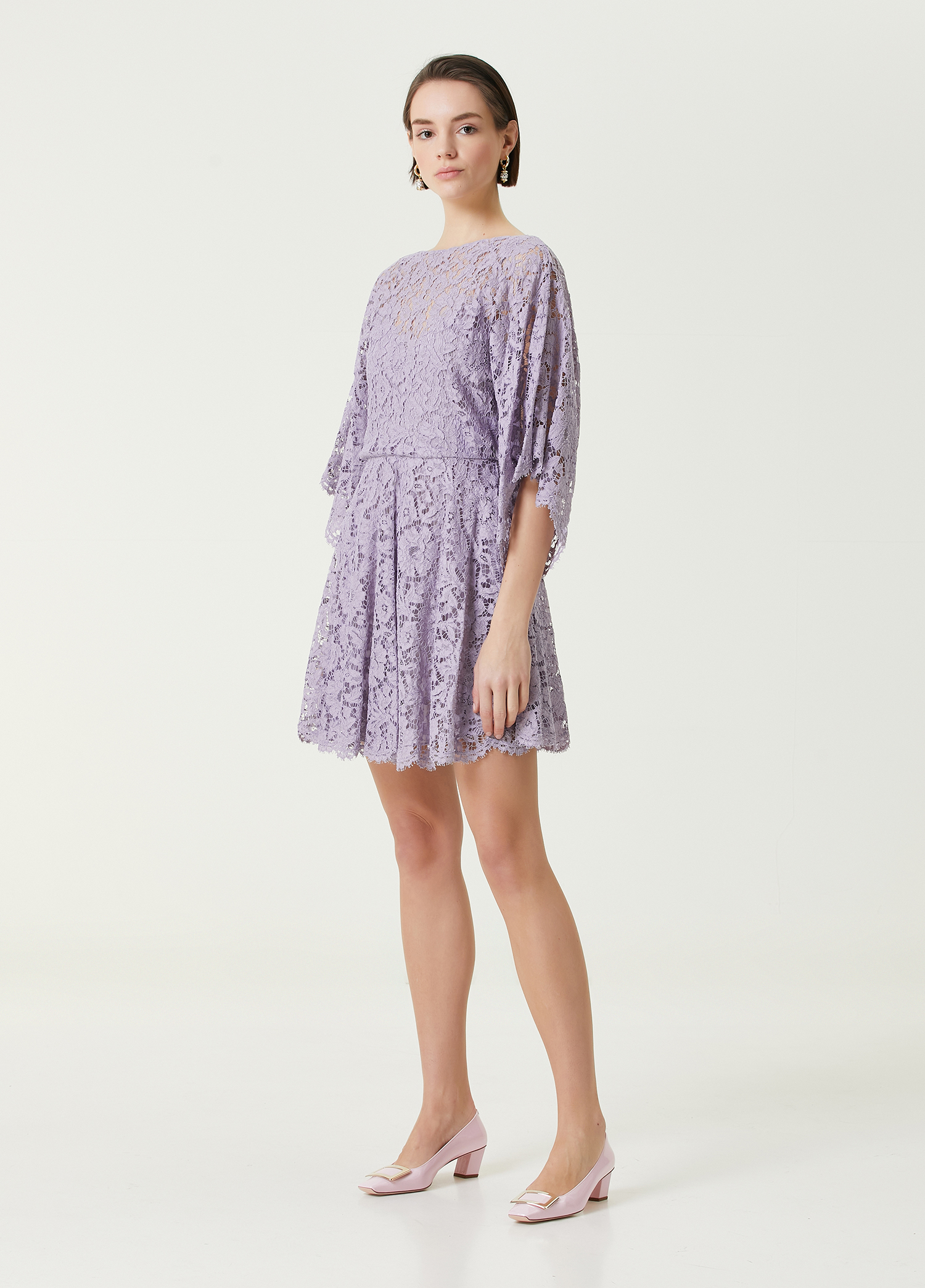 Valentino - Lila Mini Dantel Elbise - Mor