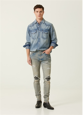 Amiri Erkek Mavi Yıpratmalı Jean Pantolon 33 US Amiri Erkek Mavi Yıpratmalı Jean Pantolon 33 US