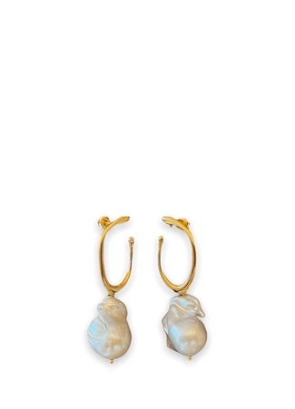 Linya Jewellery Kadın Tiny Barok İncili Gümüş Rengi Küpe Altın EU