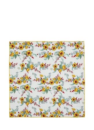 Gül Hürgel Beyaz Sarı Çiçek Desenli Keten Peçete Çok Renkli