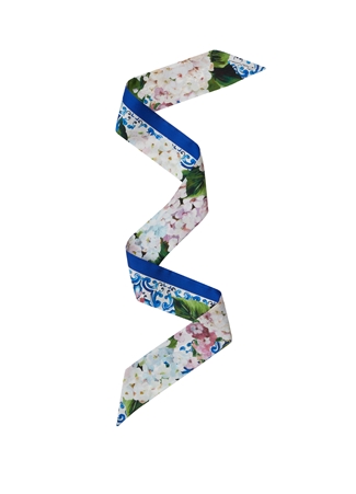 Dolce&Gabbana Kadın Mavi Beyaz Çiçek Desenli İpek Fular EU