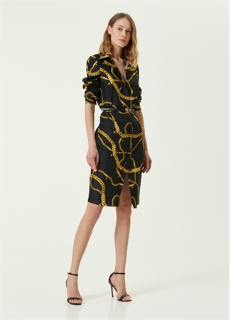 Versace Kadın Siyah Gold Desenli Midi İpek Elbise 42 IT Versace Kadın Siyah Gold Desenli Midi İpek Elbise 42 IT