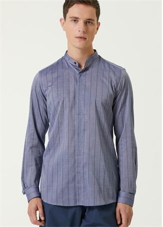 Palzileri Lab Erkek Mavi Hakim Yaka Çizgi Desenli Gömlek 4 IT