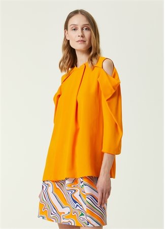 Dice Kayek Kadın Turuncu Omuz Dekolteli Gömlek 38 EU