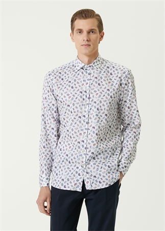Etro Erkek Beyaz İtalyan Yaka Etnik Desenli Gömlek S EU