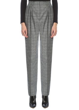 Emporio Armani Kadın Gri Yüksek Bel Ekoseli Yün Pantolon 42 IT