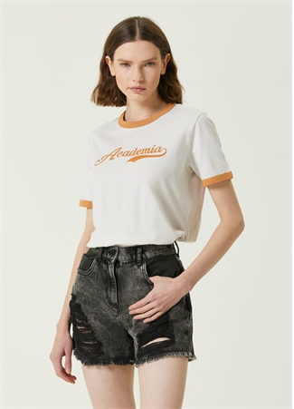 Academia Kadın Turuncu Beyaz Bisiklet Yaka Logolu T-shirt Bej XS EU Academia Kadın Turuncu Beyaz Bisiklet Yaka Logolu T-shirt Bej XS EU