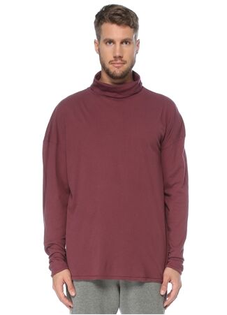 American Vintage Erkek Bordo Dik Yaka Uzun Kol T-shirt S/M EU