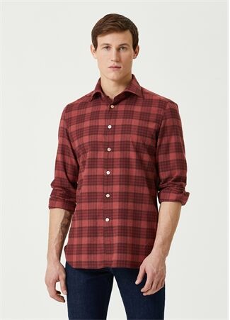 Kiton Erkek Kırmızı Ekoseli Gömlek L EU