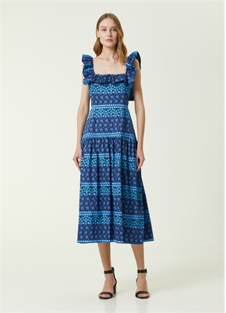 Borgo De Nor Kadın Jessie Lacivert Kare Yaka Çiçekli Midi Elbise 0 UK