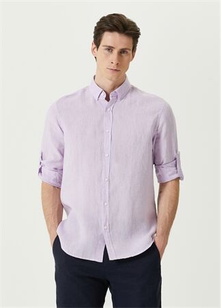 Fiji Erkek Slim Fit Lila Keten Gömlek Mor S Eu