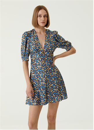 Sandro Kadın Mavi V Yaka Çiçekli Mini Elbise 34 FR Sandro Kadın Mavi V Yaka Çiçekli Mini Elbise 34 FR