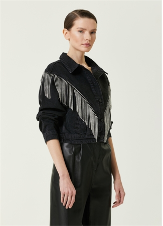 Allsaints Kadın Marlene Siyah Taş Püsküllü Jean Ceket 0 UK