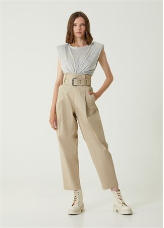 Allsaints Kadın Bej Kemer Detaylı Yüksek Bel Pantolon Kahverengi 6 UK