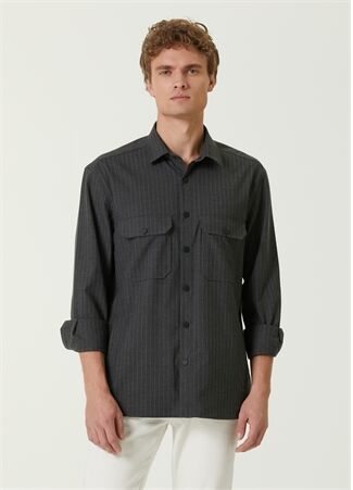 Beymen Club Erkek Antrasit Çizgi Desenli Dış Gömlek Gri S