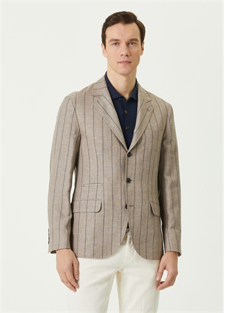Brunello Cucinelli Erkek Bej Çizgi Desenli Yün Ceket Kahverengi 50 IT Brunello Cucinelli Erkek Bej Çizgi Desenli Yün Ceket Kahverengi 50 IT