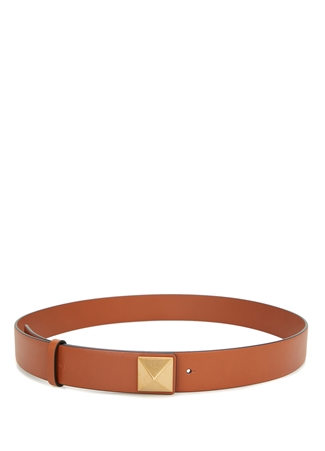 Valentino Garavani Kadın Rockstud Taba Gold Deri Kemer Kahverengi 80 EU